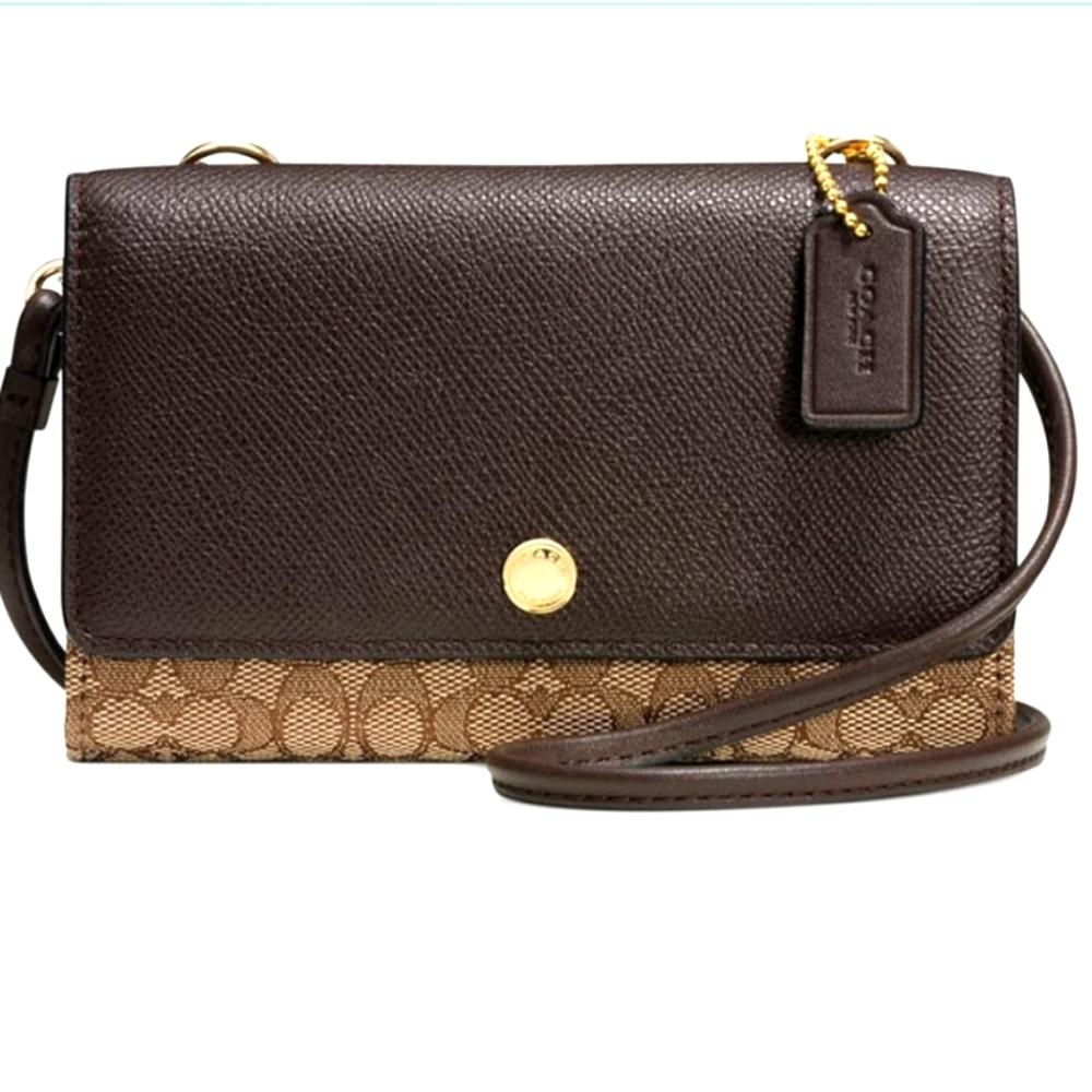 Coach Mini Crossbody Monogrammed Khaki Brown - Gem